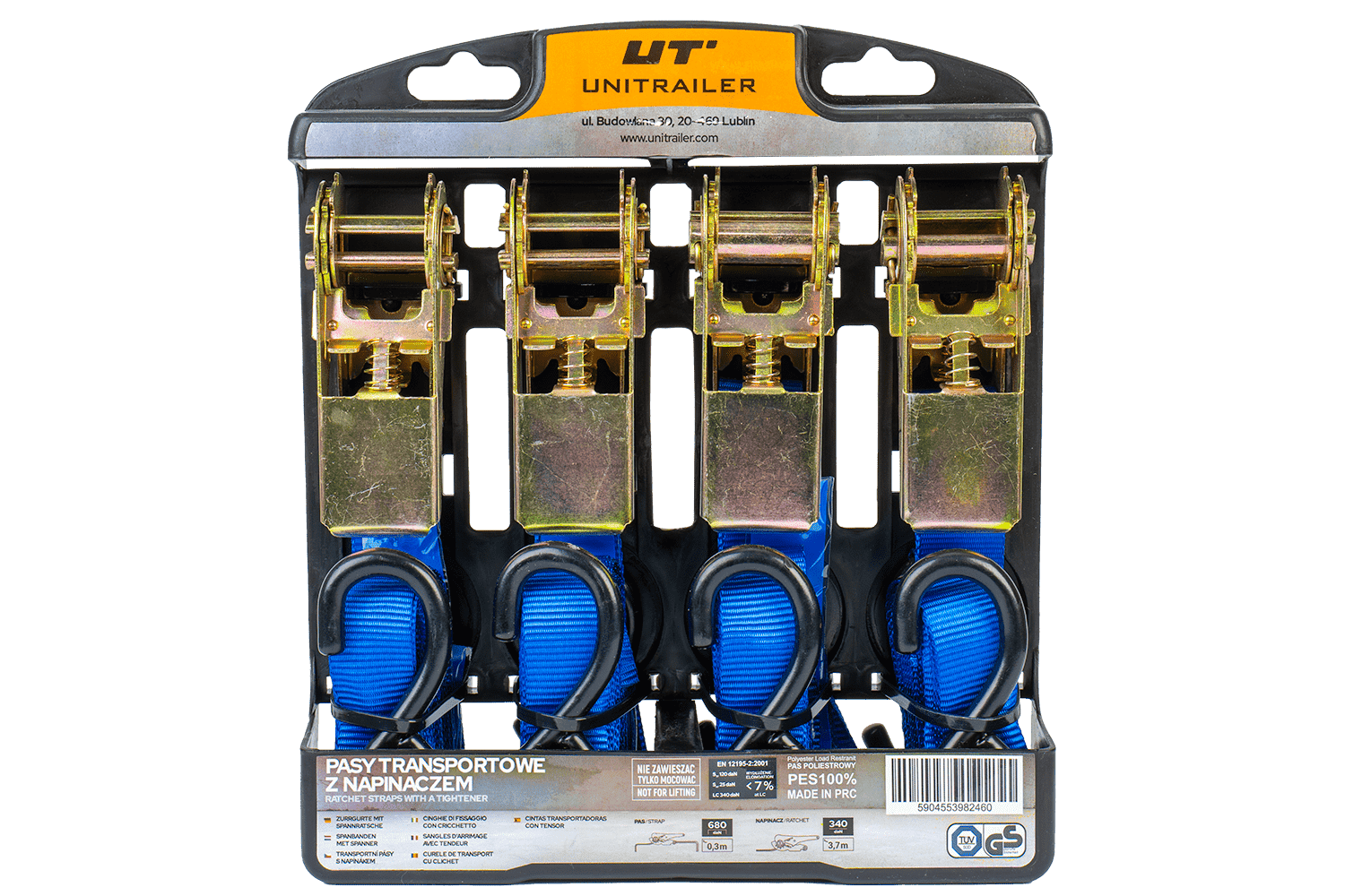 Set of four UNITRAILER 4m/25mm/0.68t blue transport belts with ...