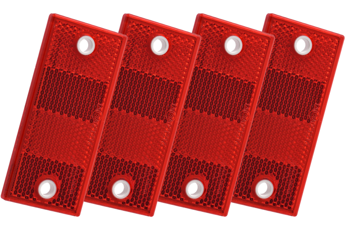Set: four red reflectors 90x40 mm with holes, rectangle - UNITRAILER
